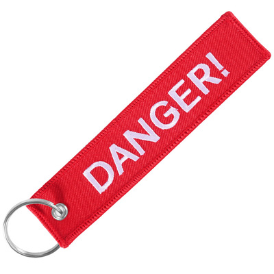 亚马逊摩托车汽车钥匙扣红底白字刺绣Danger钥匙扣礼品挂饰