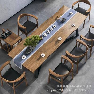 简复古约创台意休闲实木接待茶几夫大板茶桌子板式功喝XKW茶桌椅