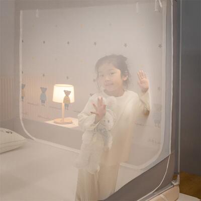 A类新款宝宝防摔坐床蚊帐夏季儿童家用三开门免拼接加密加固蚊帐0