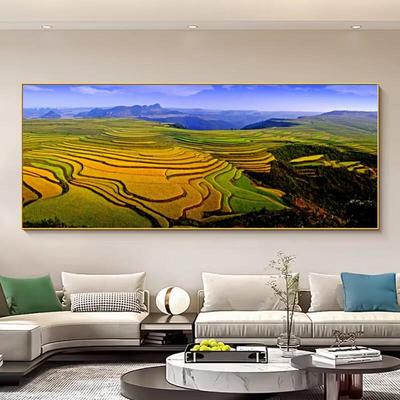 龙脊梯田客厅装饰画金色田园风光画山谷云雾大自然风景画餐厅壁画