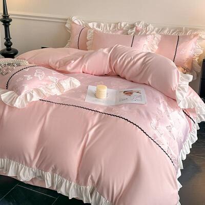 夏季丝四NUV件边套双面水真丝提花被冰套三件套天丝花床上用洗品