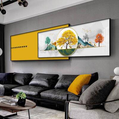 新加发中JY-SCHI式客厅装饰有画背靠山横版叠轻奢挂画沙背景床头