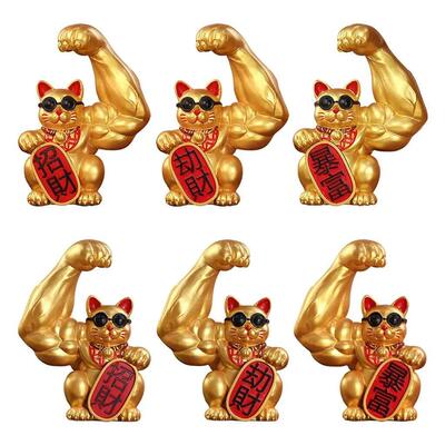 Giant Lucky Cat Statue Resin Muscle Arm Figurines Waving Arm
