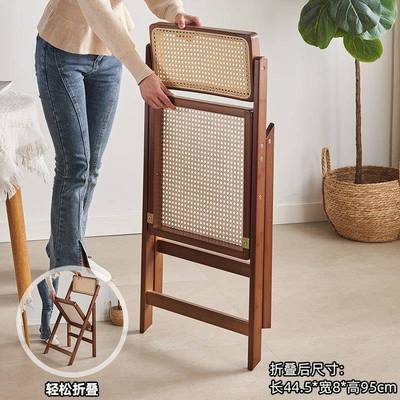 藤折桌叠餐椅家IIA用木风餐凳子楠竹编靠背椅子日式原餐厅休闲吃