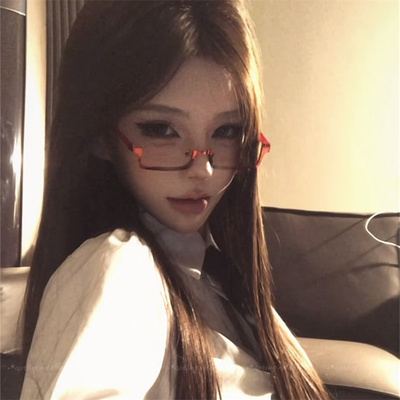 禁欲系红色半框眼镜镜框