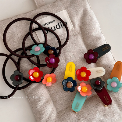 韩版醋酸小清新少女减龄拼色花朵发圈丸子头扎发头绳新款皮筋