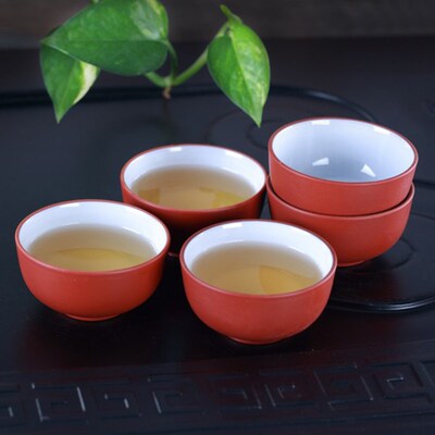 紫砂朱泥小号品茗杯普洱茶杯纯色内白大小直口杯35 55ml功夫茶杯