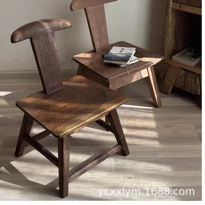 中风实木餐椅古原木椅子民宿复酒店设木计师矮凳靠XPT背椅榆古椅
