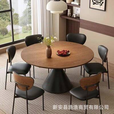 胡桃木复古圆QPC餐桌椅组合家小户型古风旋转伸中缩用方两用实木
