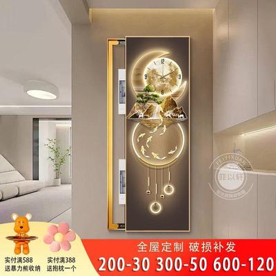 九鱼聚福电表箱装饰画竖长条带钟表大尺寸遮挡弱电闸盒水电井挂画