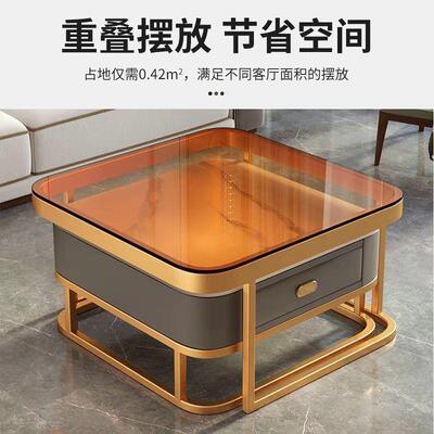 岩板客玻璃几轻茶奢现代家用小户型厅铁艺茶桌红小UHE茶网几厂家