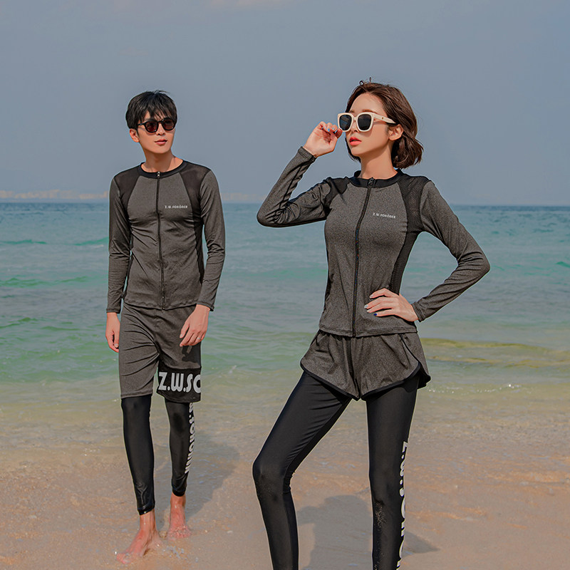 情侣潜水服分体套装女长袖男款冲浪服加肥加大码泳装浮Z潜服水母