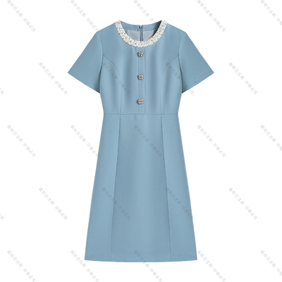 【南油虹姐】夏季新款名媛小香风气质显瘦短袖拼接连衣裙S3207