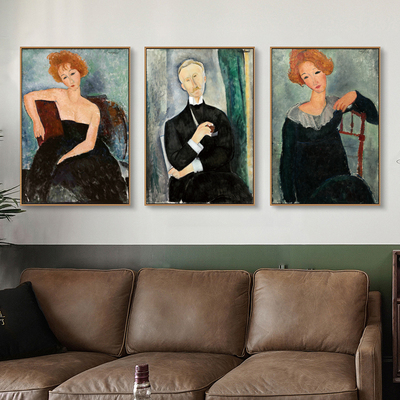 莫迪利亚尼c装饰画莫蒂里安尼挂画意大利欧式油画客厅壁画复古名