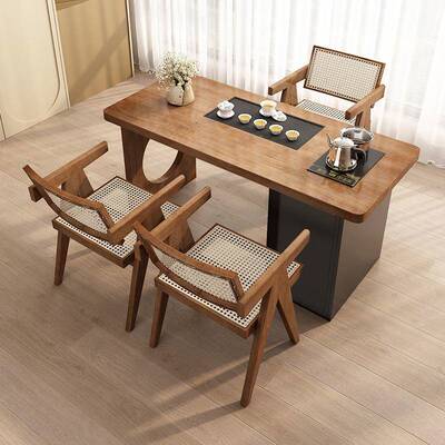 台实烧木茶椅组合小户型家用泡茶桌简阳约桌内嵌茶台wyy25053水壶