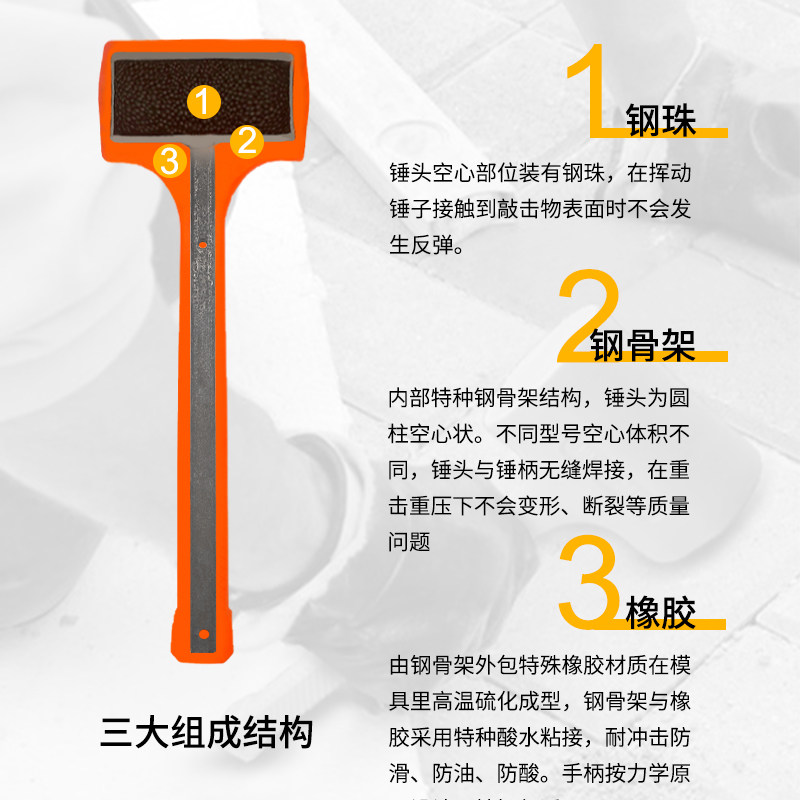 无弹力橡胶锤子橡皮锤工业安装锤塑E料装修贴瓷砖地砖专用大号榔