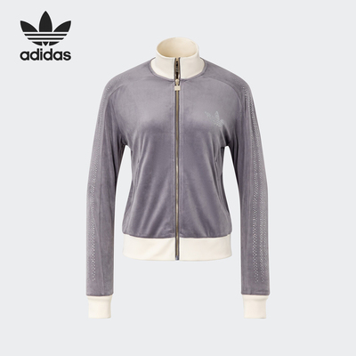 Adidas/阿迪达斯正品三叶草女士立领天鹅绒烫钻外套JY0214