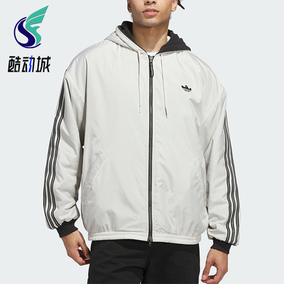 Adidas/阿迪达斯正品三叶草男女连帽休闲条纹双面穿外套JX5440