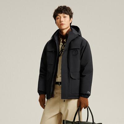 李宁正品2025冬季男子防泼水保暖宽松耐磨工装短款羽绒服AYMV295