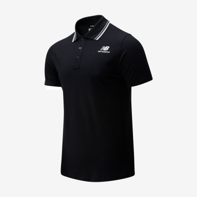 New Balance新百伦正品男短袖针织刺绣条纹翻领衫AMT01983-BK
