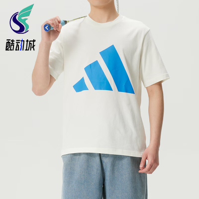 Adidas/阿迪达斯正品圆领短袖T恤新款男白蓝色经典短袖T恤KC0920