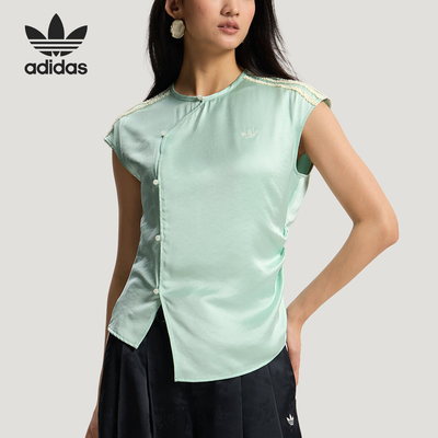 Adidas/阿迪达斯正品三叶草女士时尚新中式缎面休闲T恤KY5746