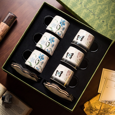 高级感蝴蝶杯套装优雅时尚陶瓷咖啡杯碟牛奶杯早餐杯花茶杯办公杯