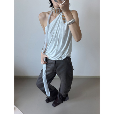 JACQUES WEI 设计师品牌 25早秋新款 挂脖单肩缎面背心 SOLSOL