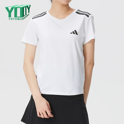 Adidas/阿迪达斯正品速干T恤新款女白黑色经典跑步短袖T恤JX1869