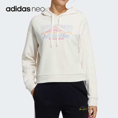Adidas/阿迪达斯正品Neo女士宽松印花休闲连帽套头衫H18575