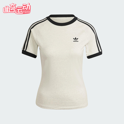 Adidas/阿迪达斯正品三叶草女士印花圆领经典套头修身短袖IR8104