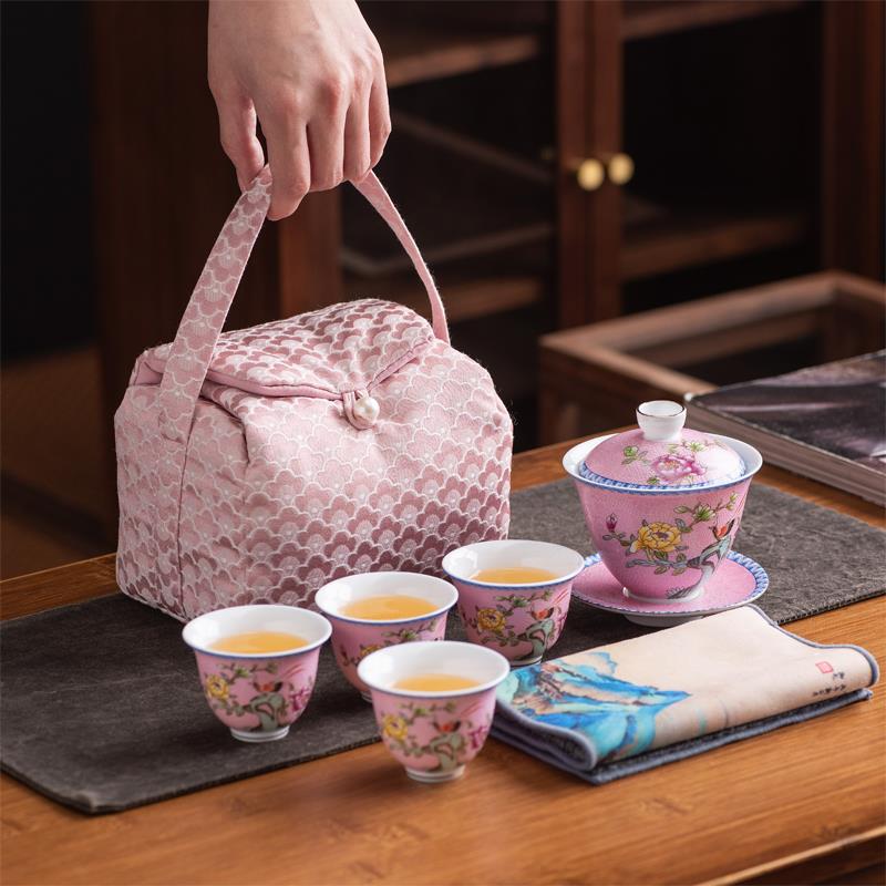 珐琅彩旅行茶具套装户外便携收纳包袋快客杯O茶壶茶杯盖碗收纳盒