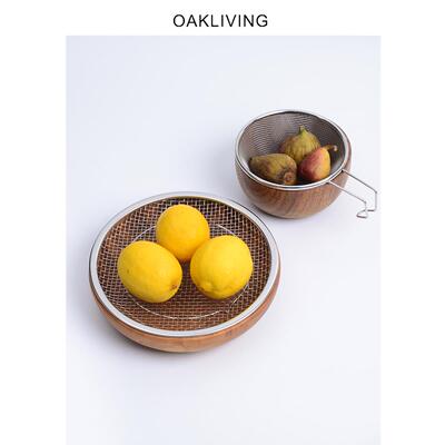 oODTa3kl0ivin日式复古厨房沥水盘g洗水果篮过4不锈钢滤网实木餐