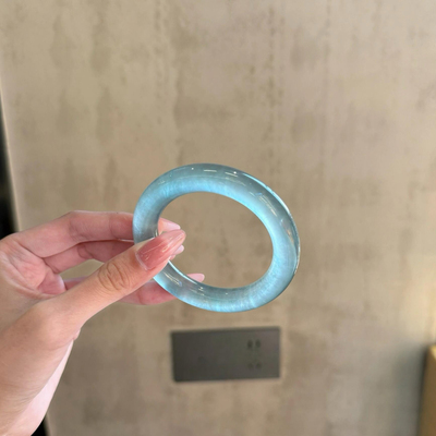 新疆水沫玉手镯女款天然冰透种金丝玉正品媲美蓝水翡翠圆条玉镯子