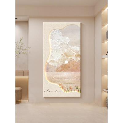 户奶油原木xw754144风玄关装画饰肌理感走过道尽头挂画竖版入廊正