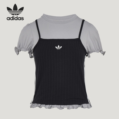 Adidas/阿迪达斯正品三叶草女士时尚经典花边下摆短袖T恤KY3299