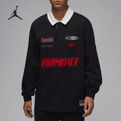 Nike/耐克正品JORDAN男士宽松透气翻领针织长袖T恤HF9324-010