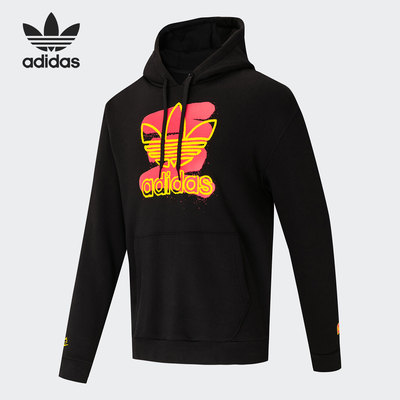 Adidas/阿迪达斯正品涂鸦LOGO男子运动休闲连帽卫衣套头衫 GR9957