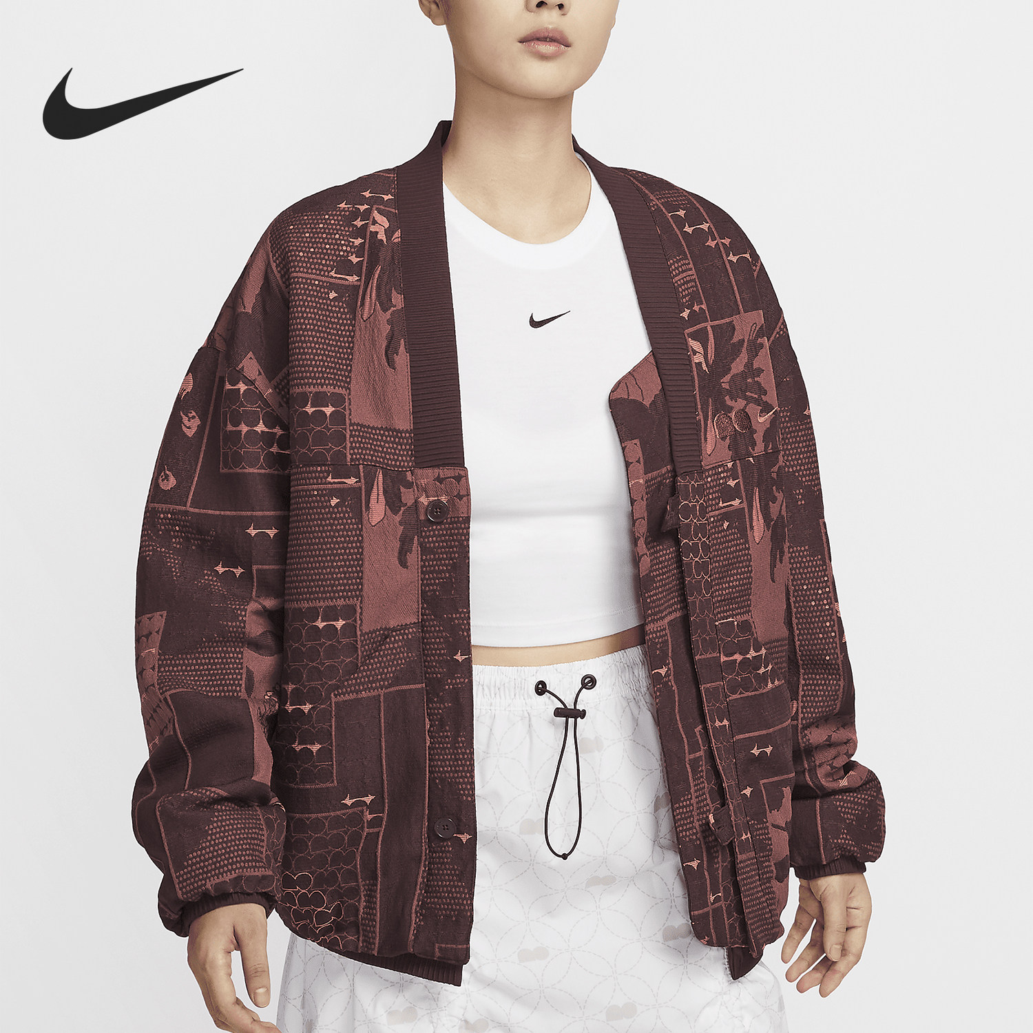 Nike/耐克正品Naomi Osaka女士提花时尚宽松外套FV7796-652