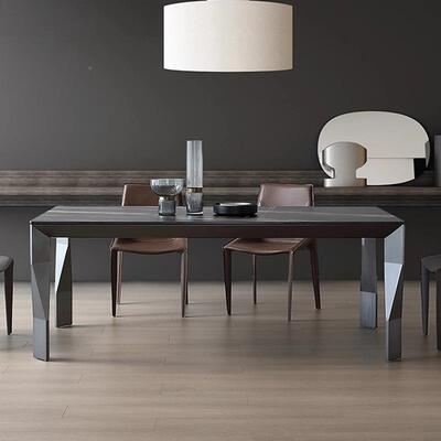 2329意大利石餐桌2别25新款0轻奢岩板饭桌椅组合不锈钢钻大平层墅