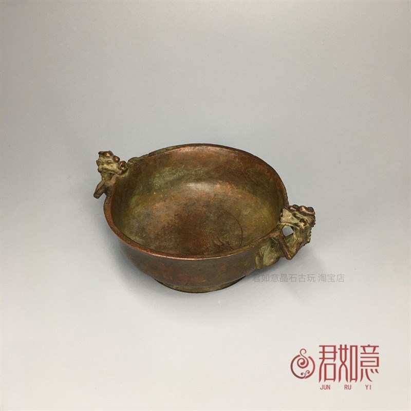 仿古合金双龙笔洗摆件 复古做旧文房用品水盂小碗客厅装饰摆件