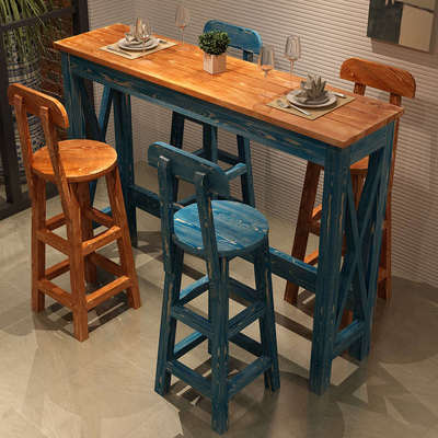 实木吧台桌椅组合阳台靠墙高脚桌窄条桌家用小吧台餐桌