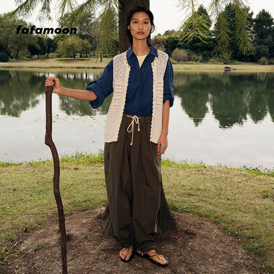 fafamoon设计师品牌夏季时尚镂空钩花透气针织马甲女