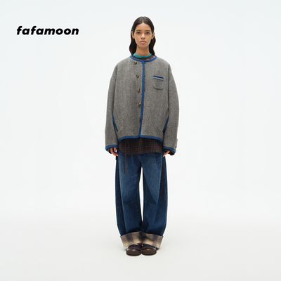 fafamoon设计师品牌秋冬针织包边羊毛廓形短大衣