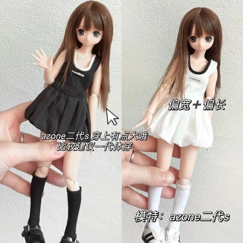 blythe小布ob24 azone一代体娃衣 六分连衣裙 字母运动背心花苞裙
