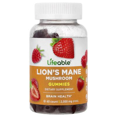 Lifeable,Lion's Mane Mushroom Gummies, Berry, 60 Gummies