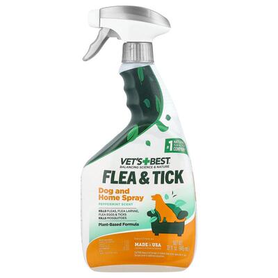 Vets Best,Flea & Tick, Dog and Home Spray, Peppermint , 32 f