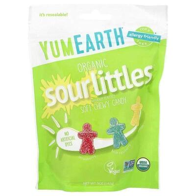美味地球,Organic Sour Littles, Soft Chew Candy, Strawberry,
