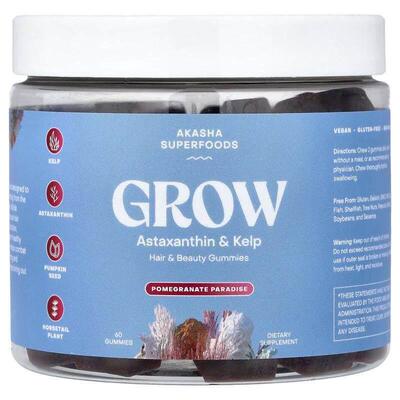 Akasha Superfoods,Grow, Hair &amp; Beauty Gummies, Pomeg