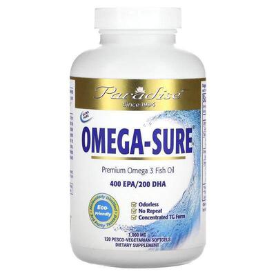 Paradise Herbs,Omega-Sure，优质 Omega-3 鱼油，1,000 毫克，12